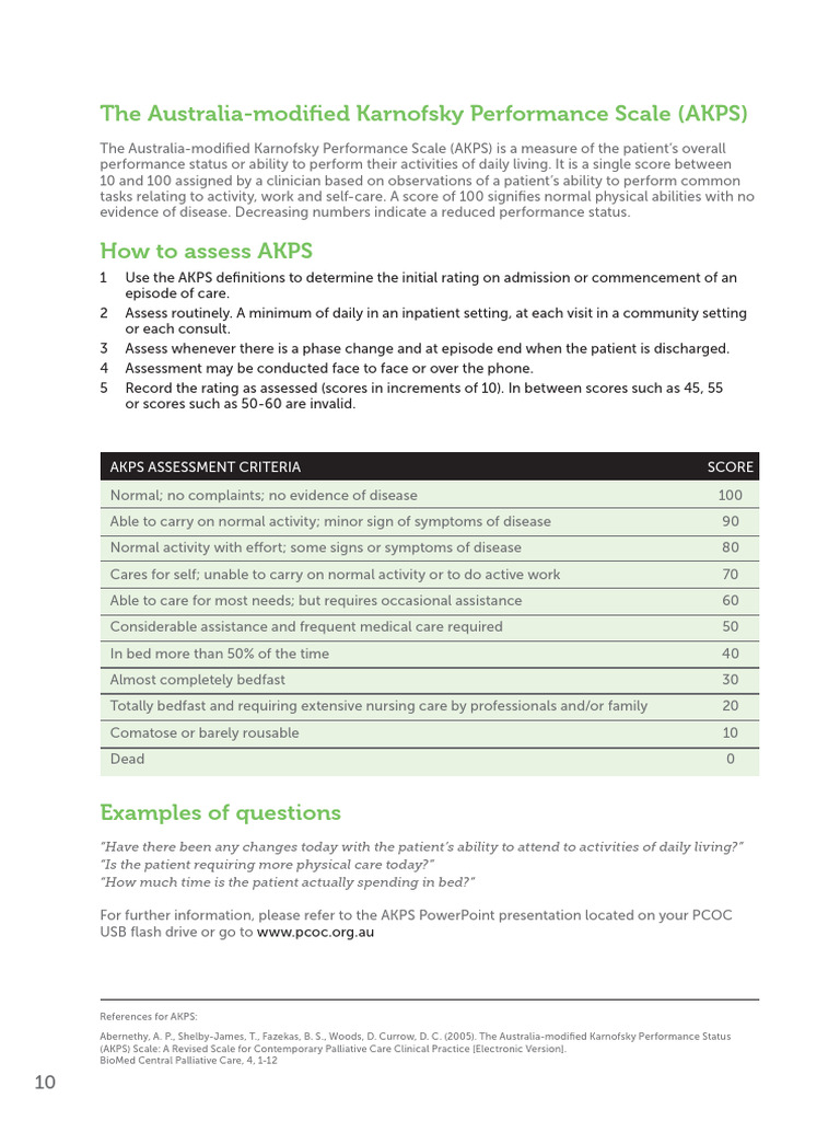 Australia Modified Karnofsky Performance Scale | PDF | Patient ...