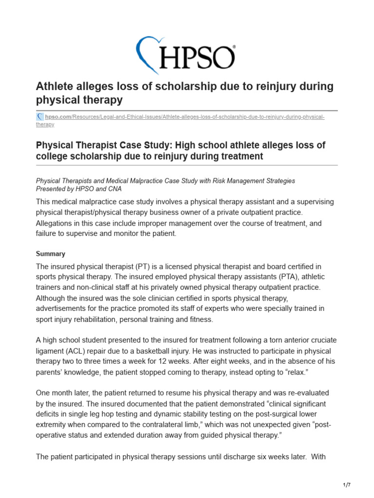 Athlete's Malpractice Case Study | PDF | Physical Therapy | Patient
