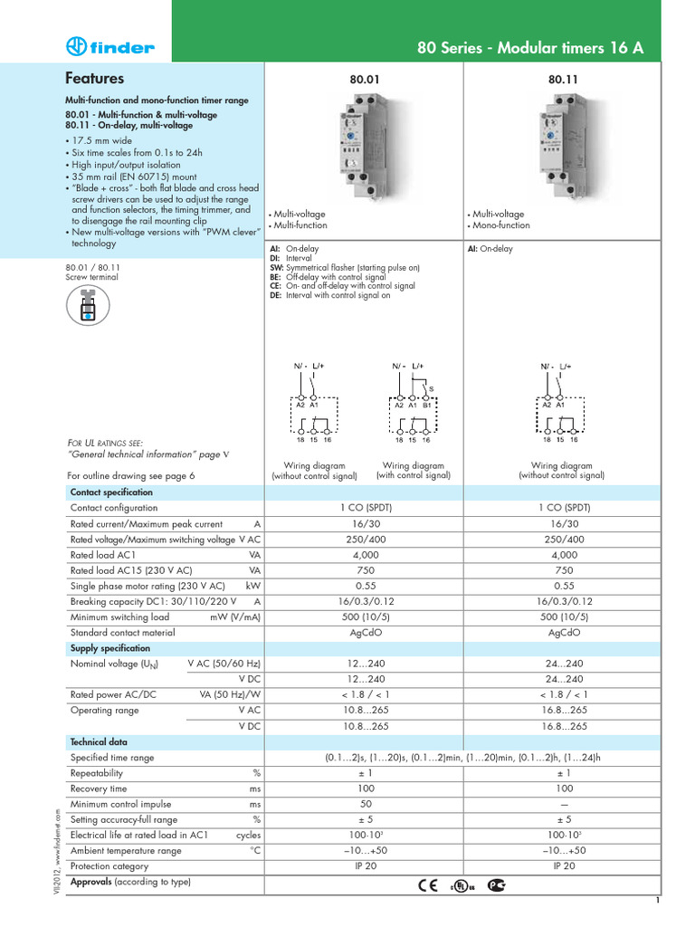 Finder 80 91 0 240 0000 16a Monofunction Modular Timer SPDT Co 400vac ...