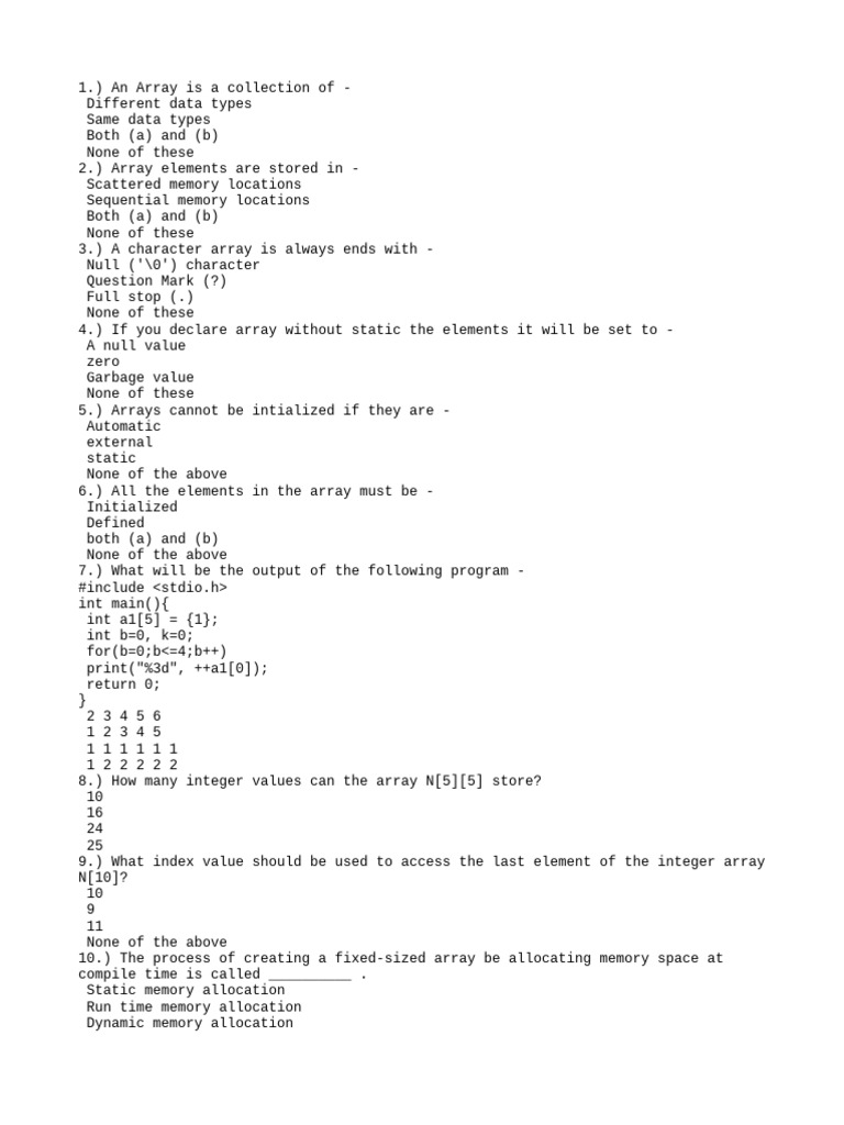 1.) An Array Quiz | PDF | Systems Engineering | Programming Paradigms