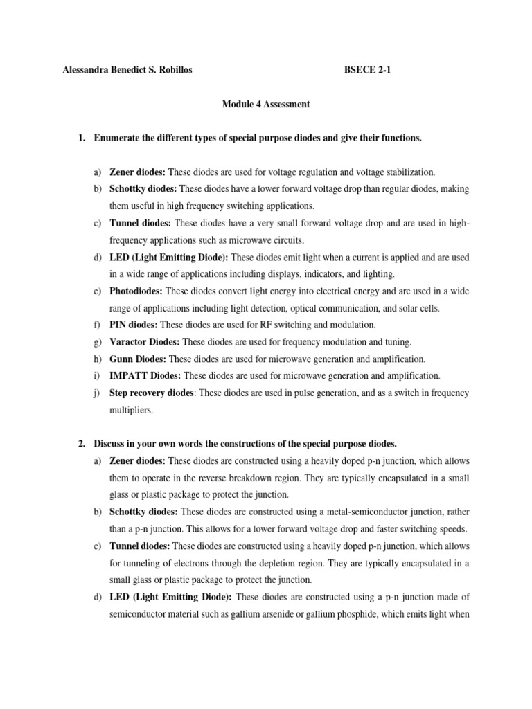 Assessment 4 - ROBILLOS | PDF | Diode | P–N Junction