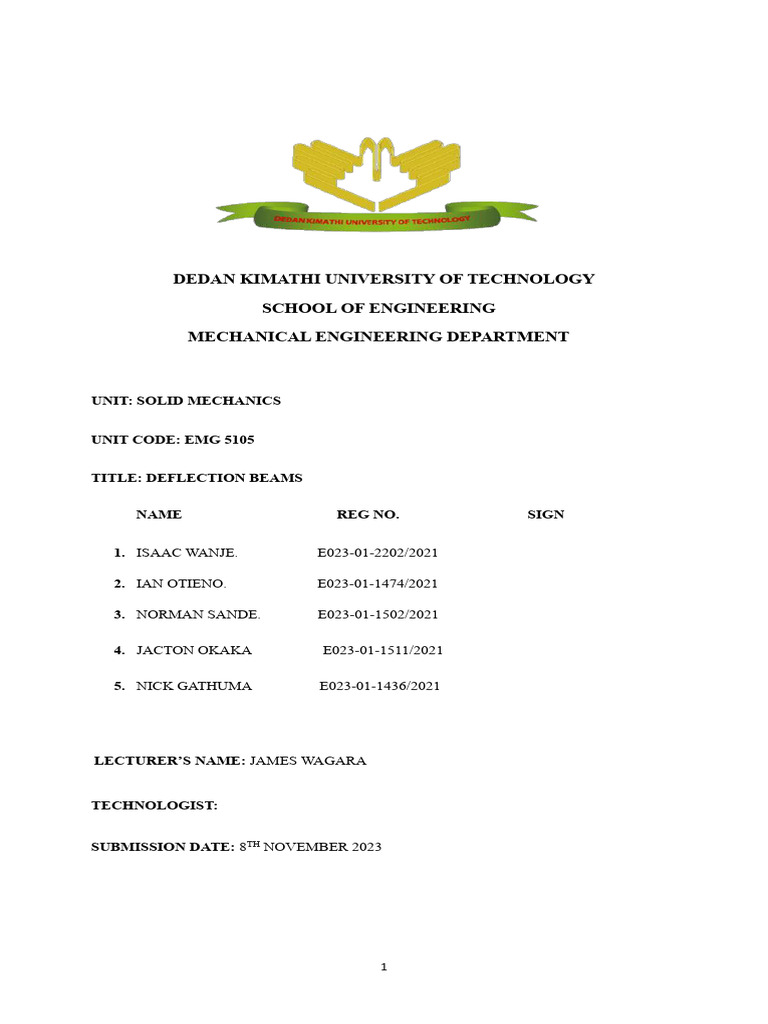 Solid Lab Report Deflection of Beams | PDF | Bending | Mechanical ...