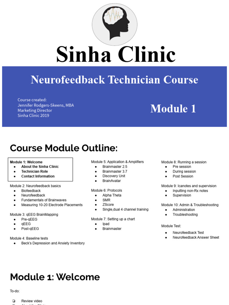 Neurofeedback Technician Module 1 Training | PDF | Neurofeedback | Medical Record