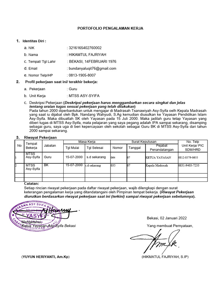 Portofolio Pengalaman Kerja | PDF