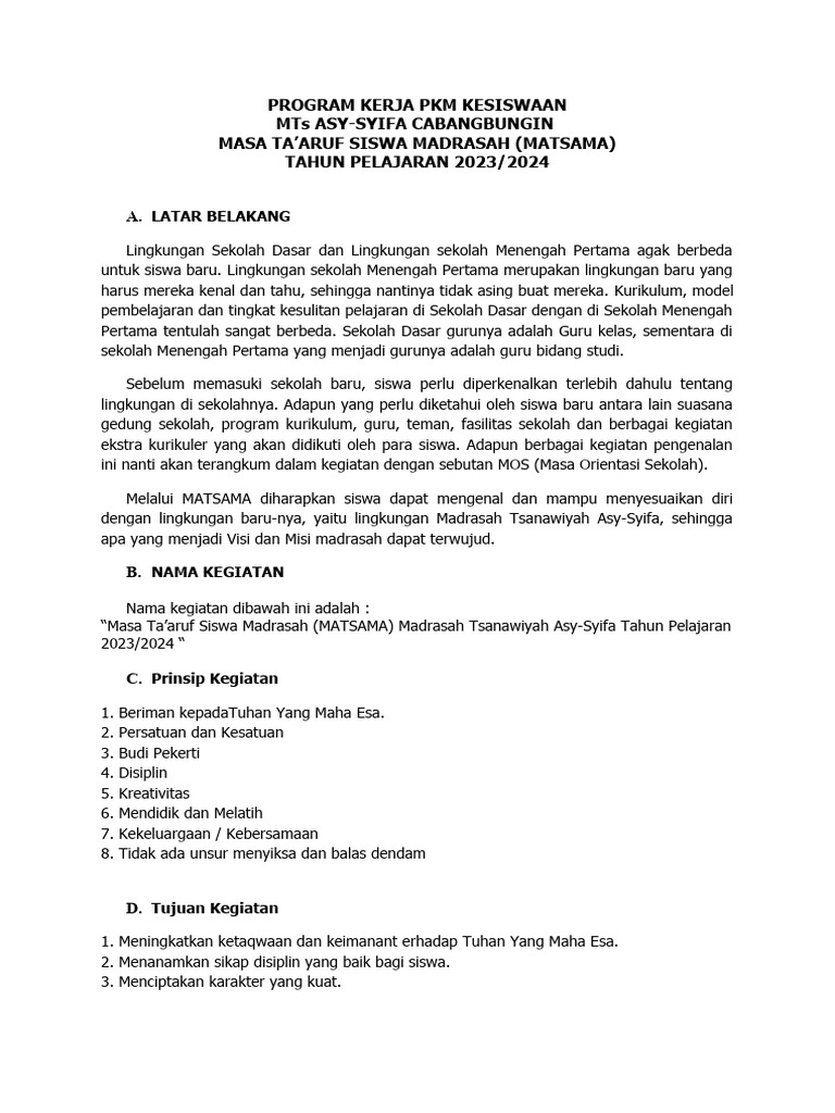 PROPOSAL MATSAMA 2022-2023 MTs ASY-SYIFA | PDF