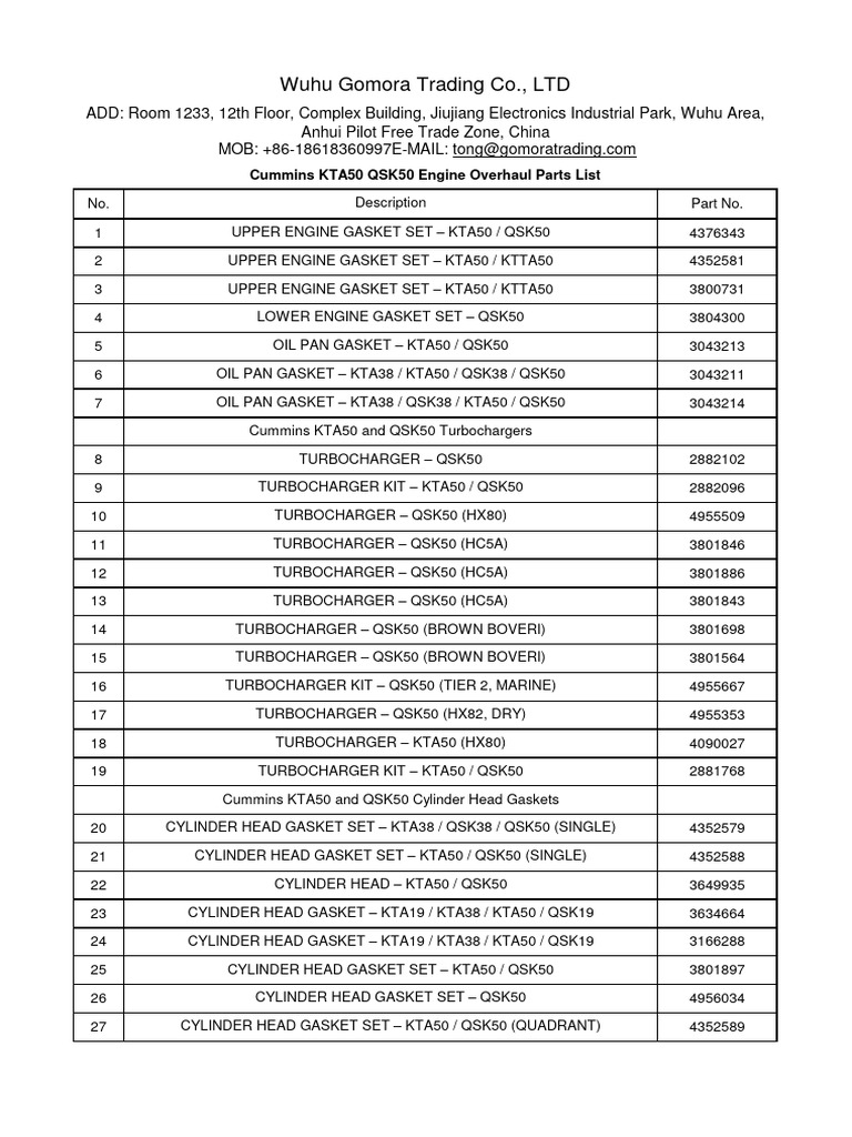 Cummins KTA50 QSK50 Parts Overview | PDF | Computers