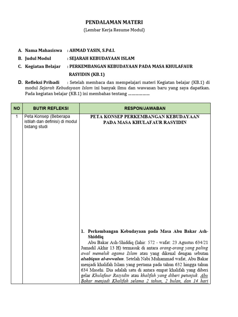 Salinan KB 1- LK- Modul 3 SKI PERKEMBANGAN KEBUDAYAAN PADA MASA KHULAFAUR RASYIDIN | PDF