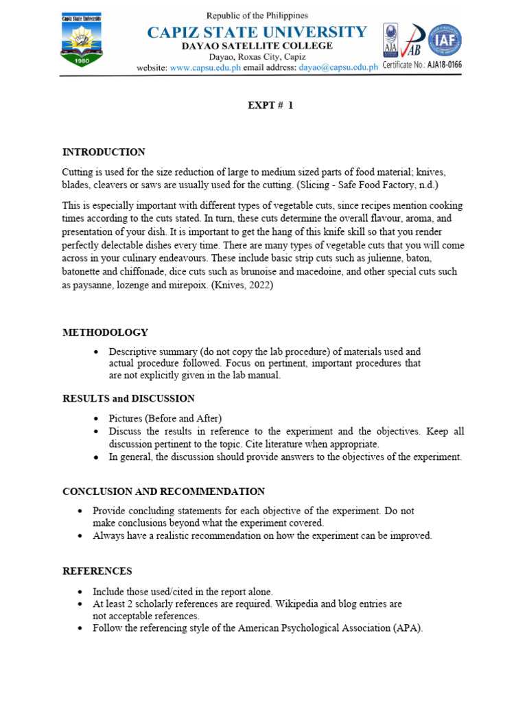 Food Chem II Laboratory 1 | Download Free PDF | Water | Knife