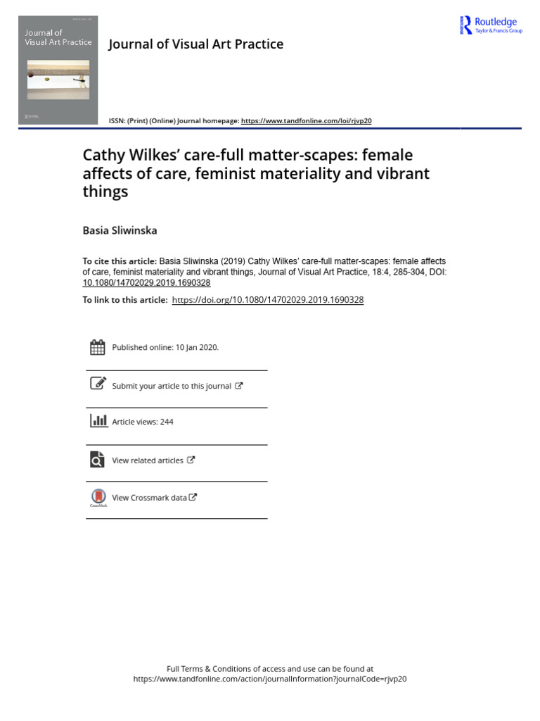 Cathy Wilkes Care Full Matter Scapes Female Affects of Care Feminist Materiality and Vibrant ...