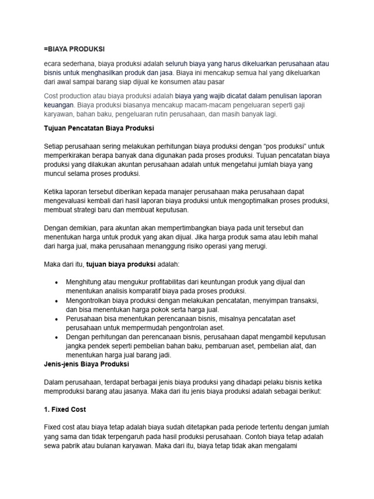 Materi Biaya Produksi - Bep - Roi | PDF