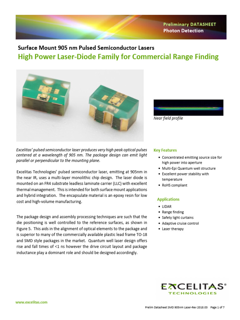 Surface Mount 905 NM Pulsed Semiconductor Lasers Datasheet | PDF | Laser | Laser Diode