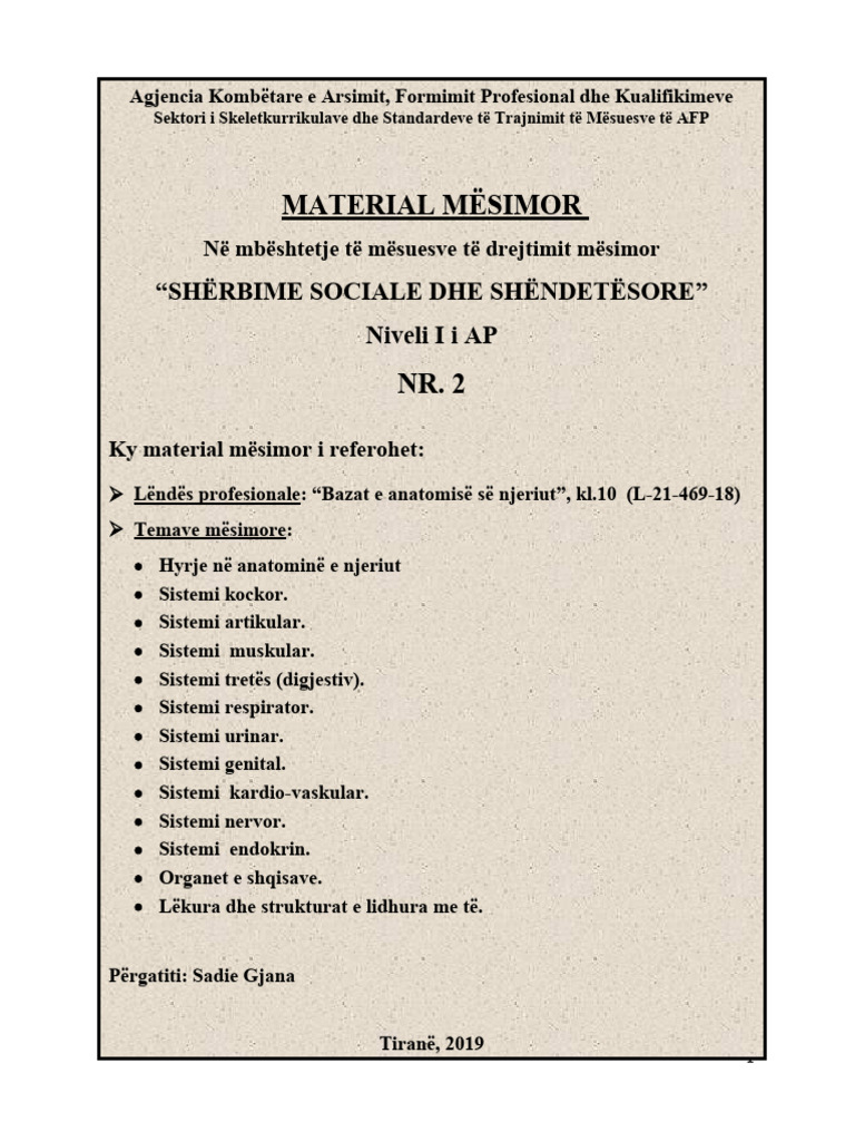 16 Lenda Bazat e Anatomis Njeriut Kl. 10 Sherbime Social Shendetsore ...