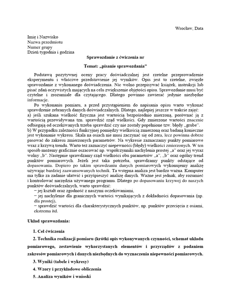 Wzor Sprawozdania | PDF