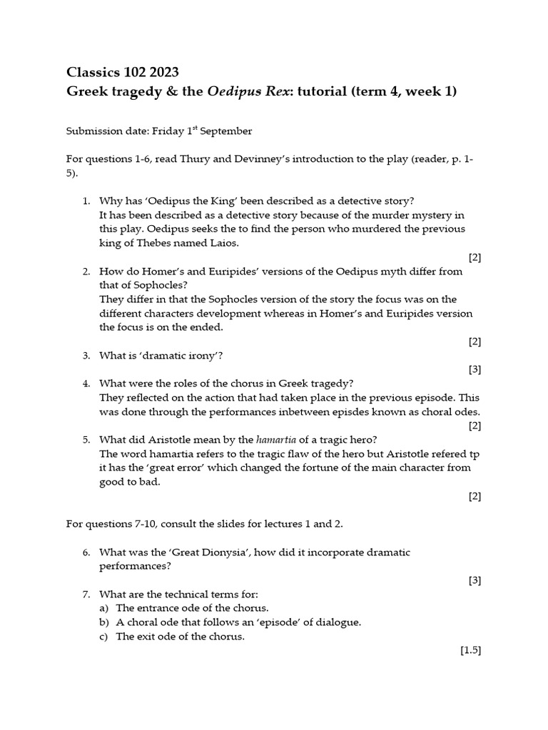 Final Classics 102 Term 4, Week 1 Tutorial, Greek Tragedy | PDF ...