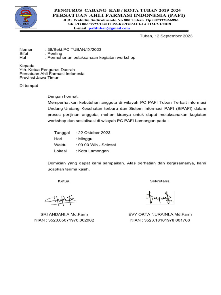 Draft Surat Permohonan Workshop | PDF