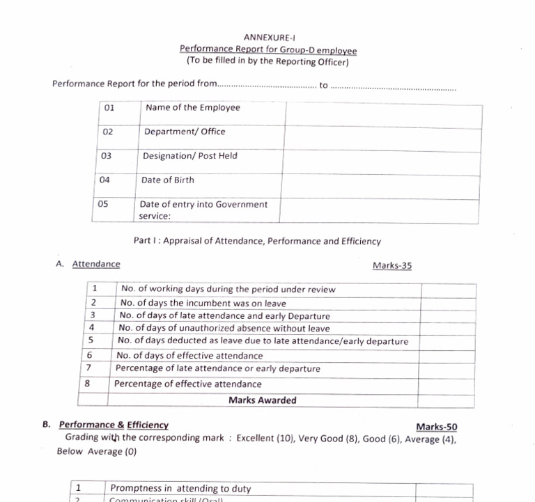 Performance Employee Reporting: Group-D Officer) | PDF