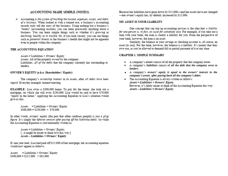 Notes in Accounting Made Simple | PDF | Equity (Finance) | Debt