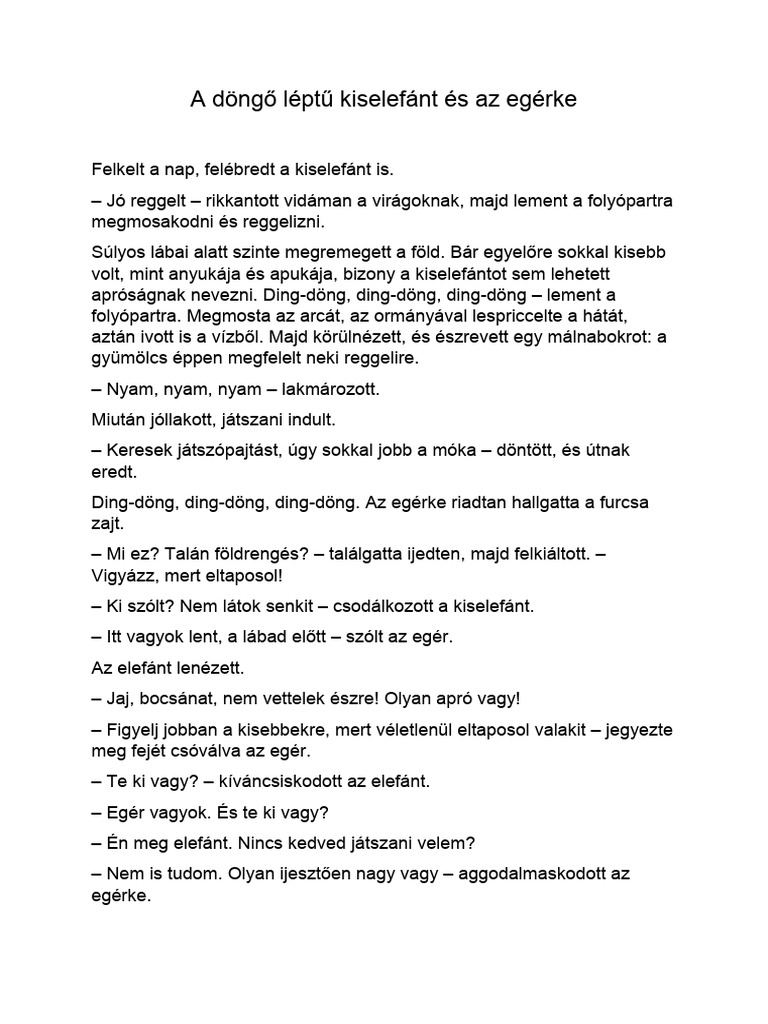 A Döngő Léptű Kiselefánt És Az Egérke 03.31. 3. Osztály | PDF