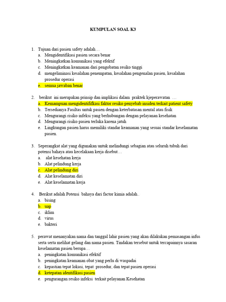 KUMPULAN SOAL K3 FIX 2021 | PDF