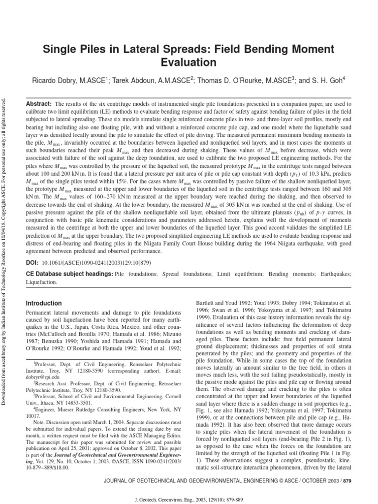 Single Piles in Lateral Spreads Field Bending Moment Evaluation | PDF ...