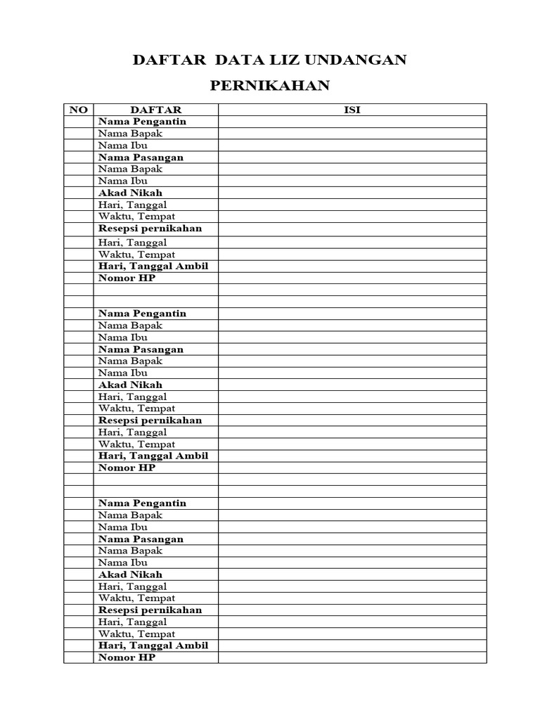 Daftar Lis Undangan Pernikahan | PDF | Seni & Disiplin Bahasa