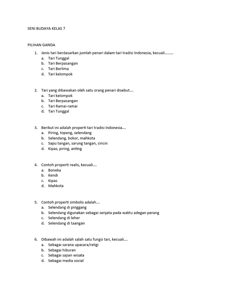 Pts Seni Budaya Kelas 7 | PDF