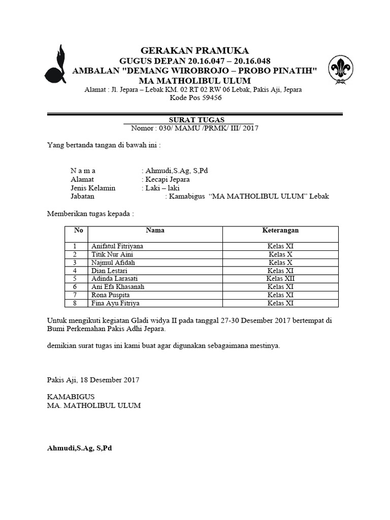 Surat Tugas Gladi Widya II di Buper Pakis Aji | PDF