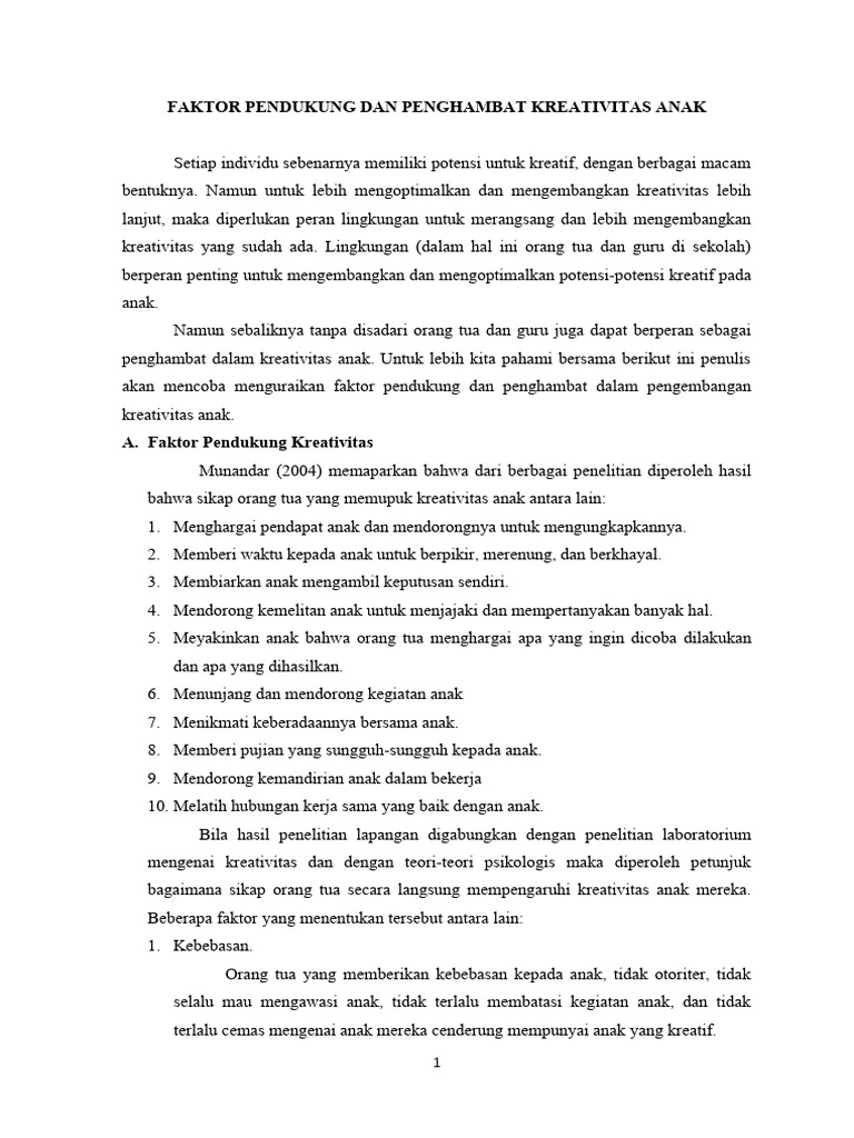 Faktor Pendukung Dan Penghambat Kreativitas Anak | PDF