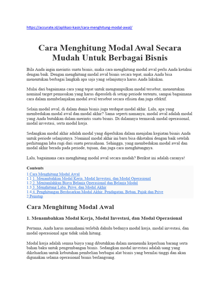 Materi Cara Menghitung Modal Awal | PDF