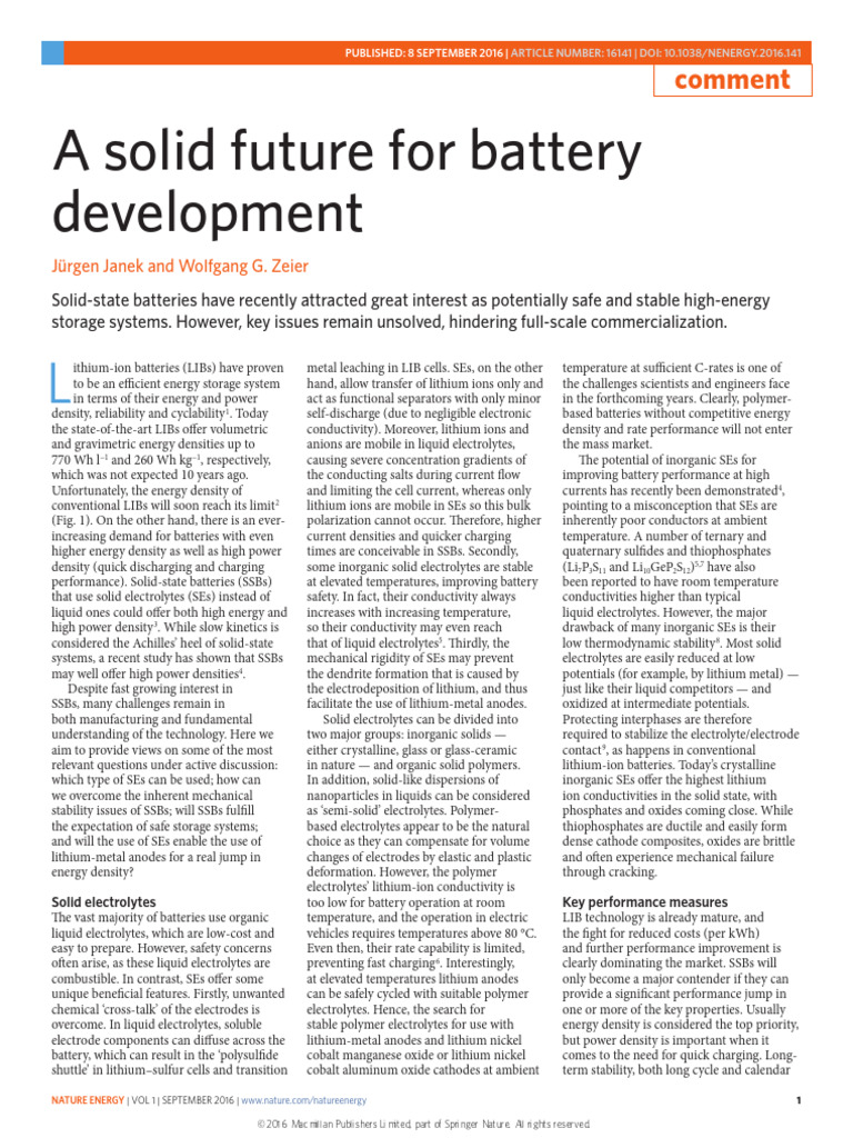 2016 - Janek - A Solid Future For Battery Development | PDF | Lithium ...