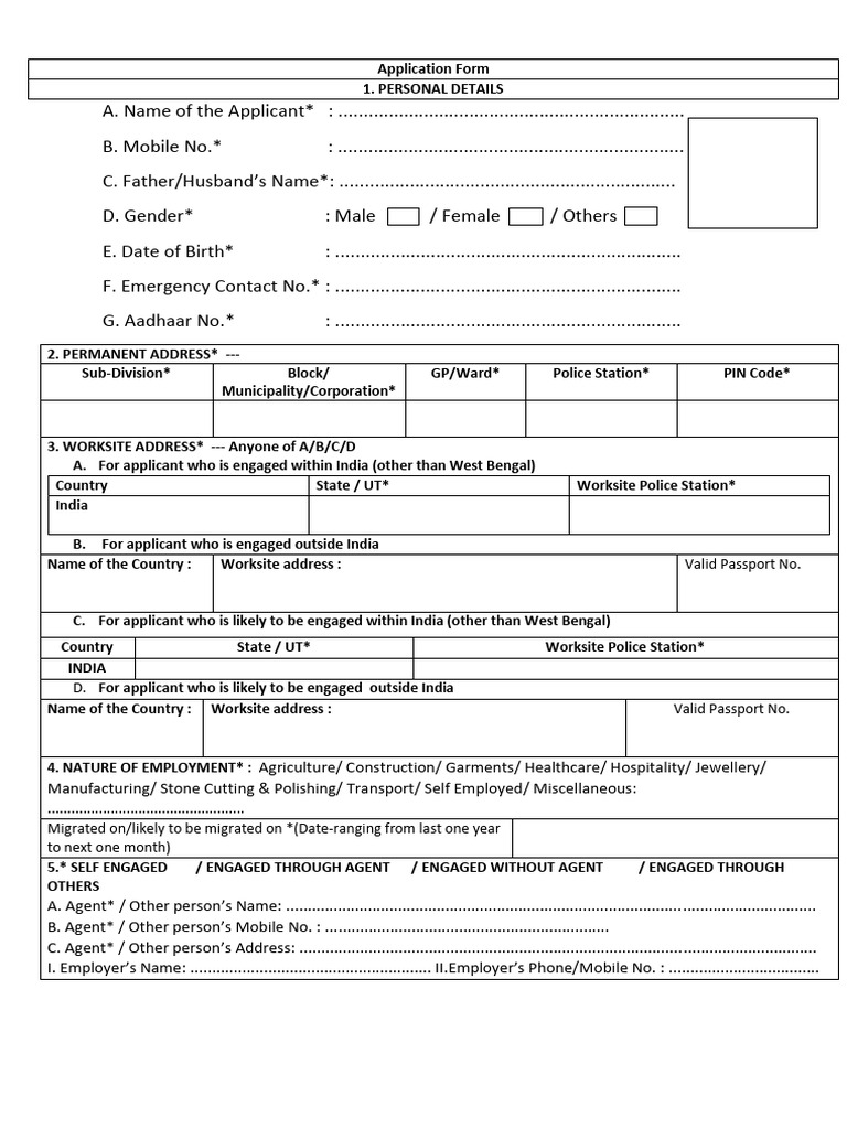 West Bengal Migrant Worker Application Form | PDF | Government And ...