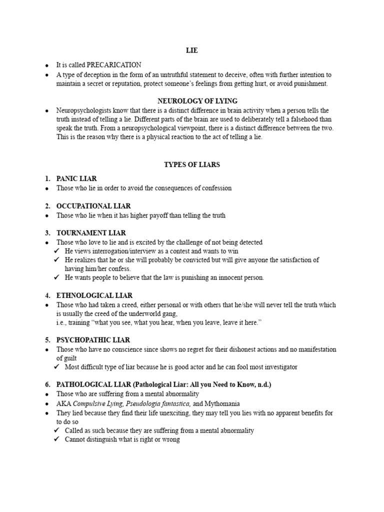 Types of Lies and Liars | PDF | Deception | Lie