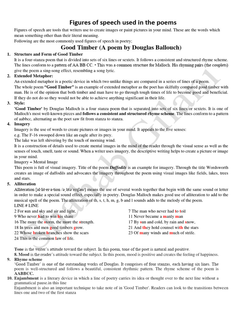G - 11 Figures of Speech Used in The Poems | PDF | Poetry | Poetic Devices