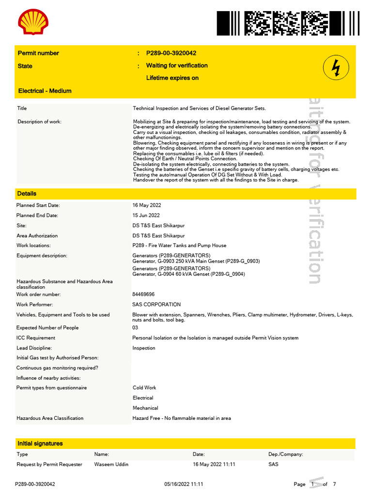 Diesel Generator E-Permit | PDF | Personal Protective Equipment | Hazards