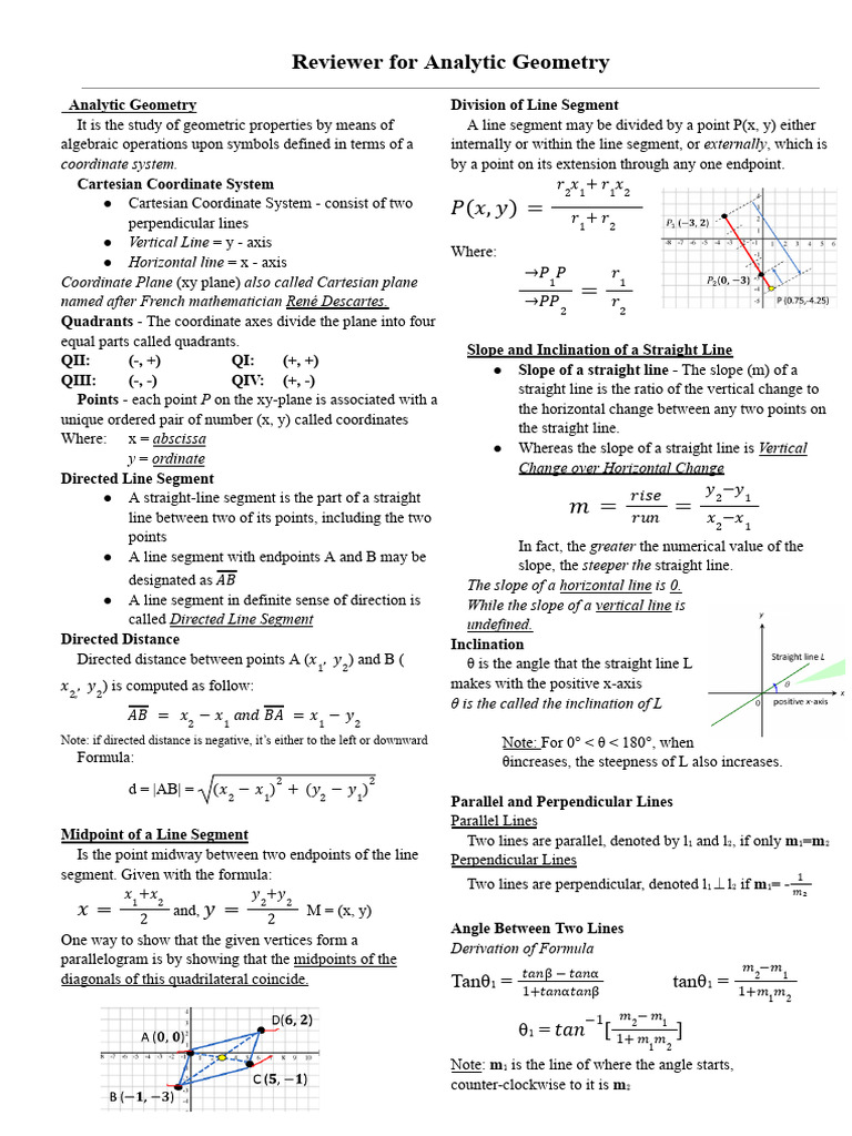 Reviewer For Geometry Pdf Cartesian Coordinate System Line Geometry