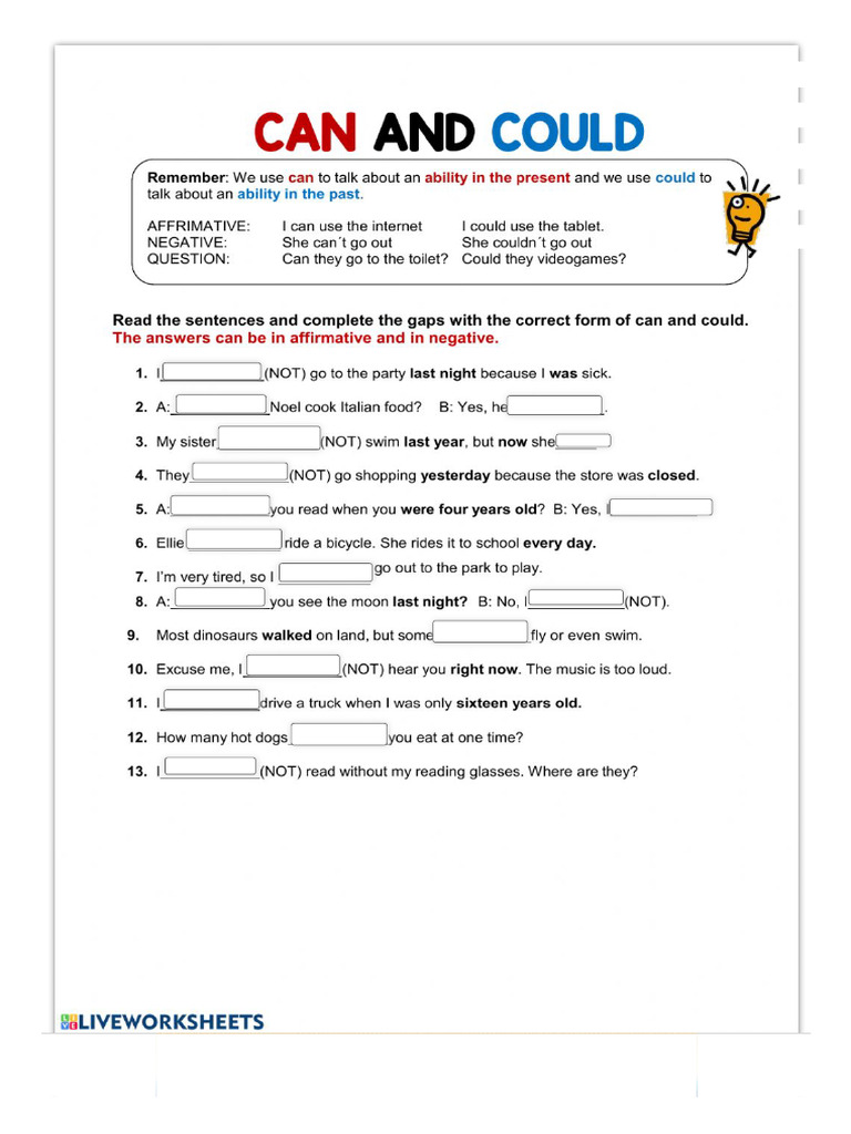 Can and Could Exercise | PDF