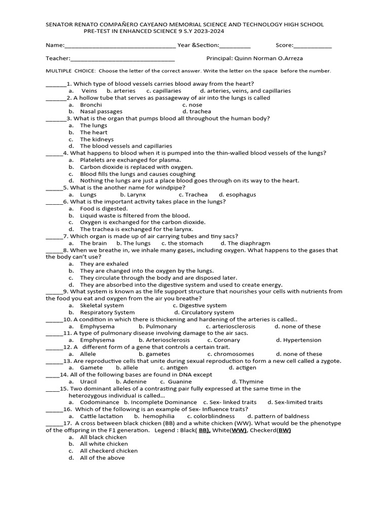 Pre Test in Enhanced Science Biology 9 2023 2024 | PDF | Biodiversity ...