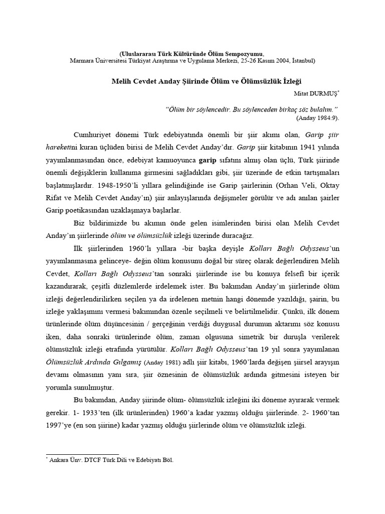 Melih Cevdet Anday Siirinde Olum Ve Olum | PDF