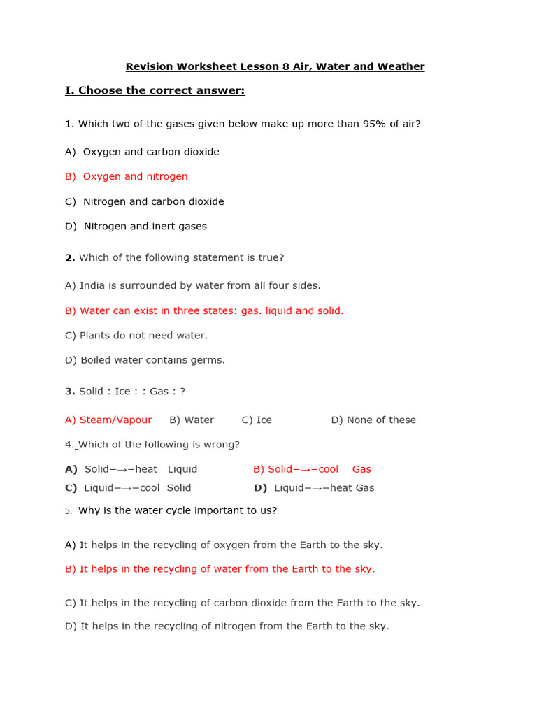 Class 4 Air, Water, and Weather Worksheet | PDF | Water | Atmosphere Of ...