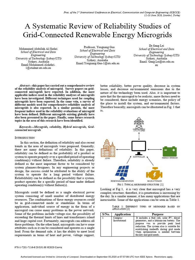 A Systematic Review of Reliability Studies of Grid-Connected Renewable Energy Microgrids | PDF ...