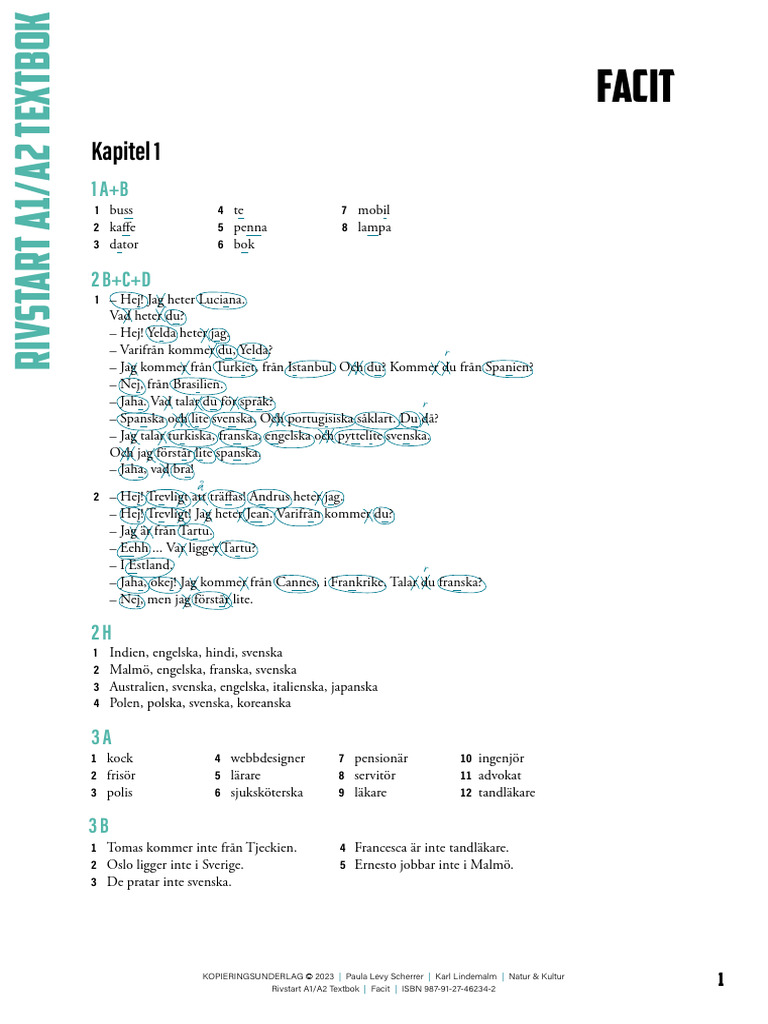 Rivstart A1 A2 Textbok Facit | PDF