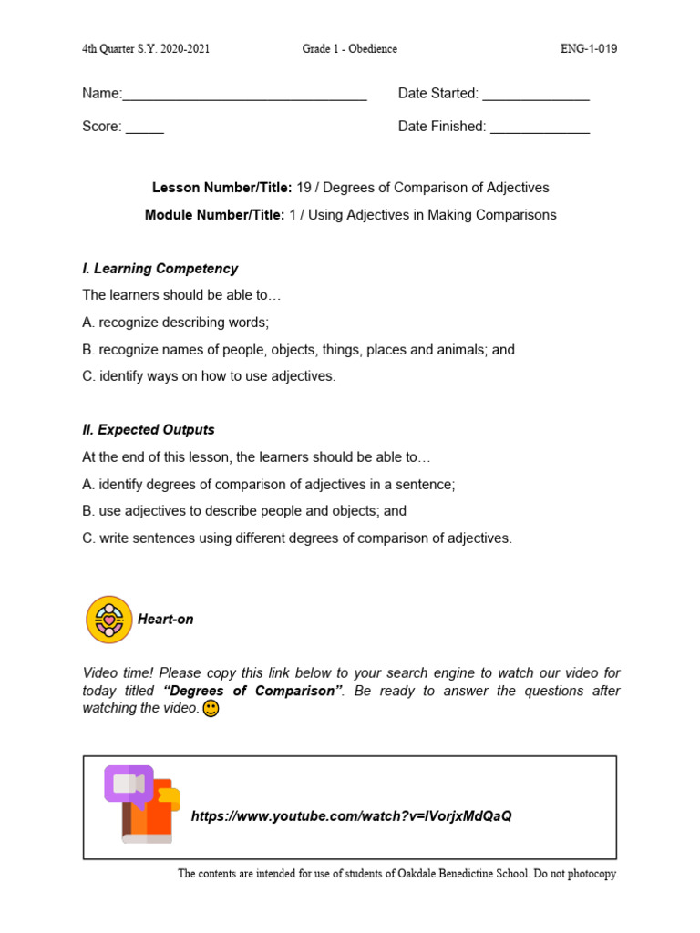 Lesson 19 Degrees of Comparison | PDF | Adjective | Linguistic Morphology