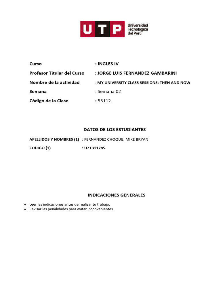 WEEK 2 Task Ingles 4 Utp | PDF