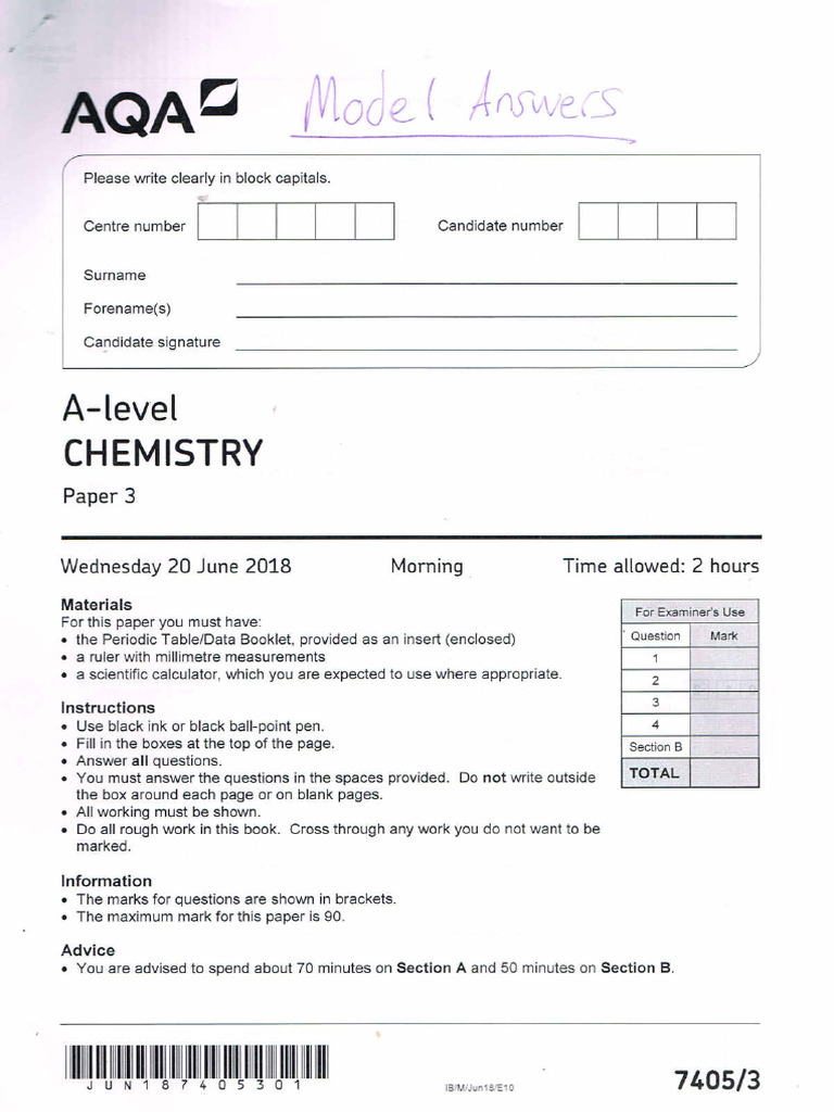 Alevel Chem Paper 3 Model Answer | PDF