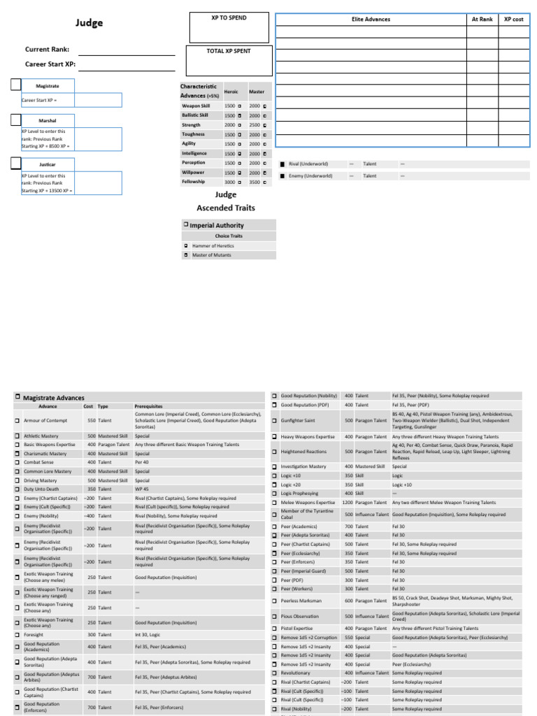 Advanced Dark Heresy - Character Sheet - Ascension - Judge | PDF