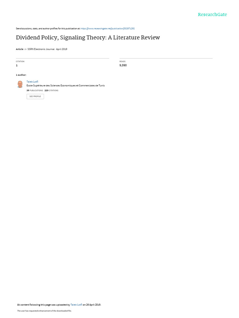 Signalling Theory Framework | PDF | Dividend | Investing