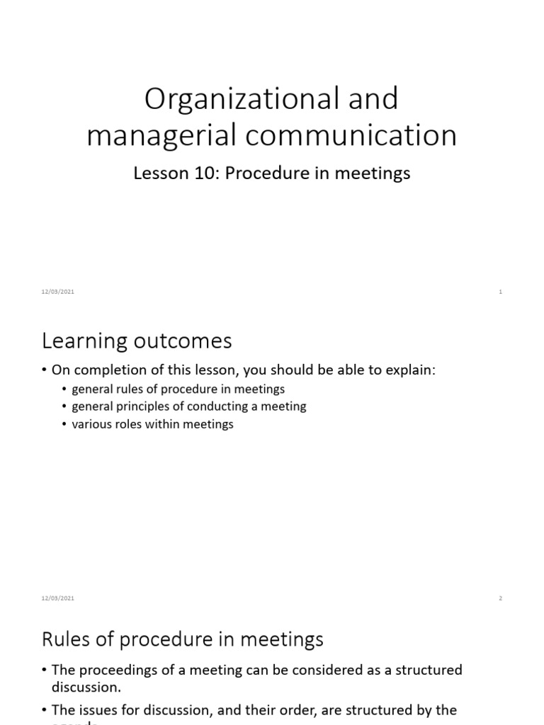 Lesson 10 - Procedure in Meetings | PDF | Committee | Parliamentary ...