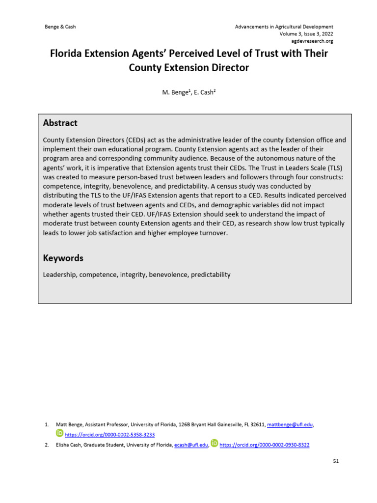 Florida Extension Agents Perceived Level of Trust | PDF | Survey ...