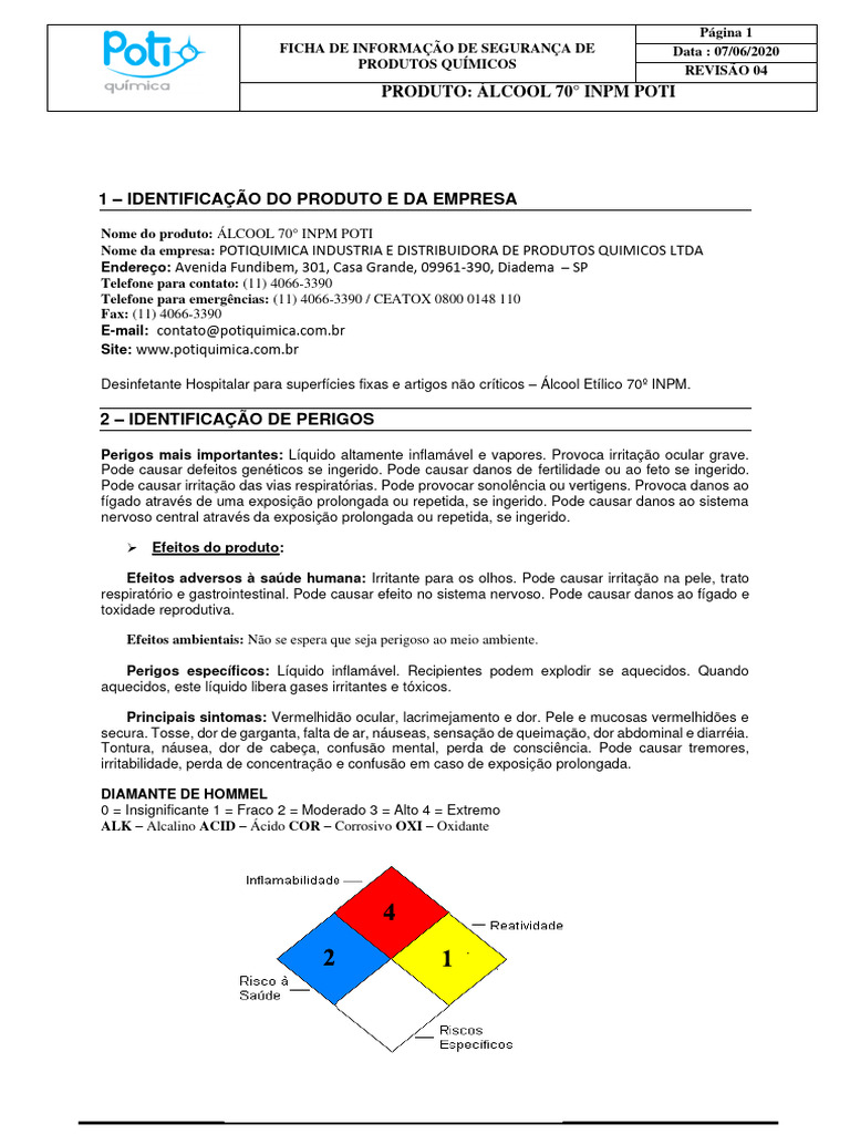 Fispq Alcool 70 Poti Rev 4 | PDF | Etanol | Combustão