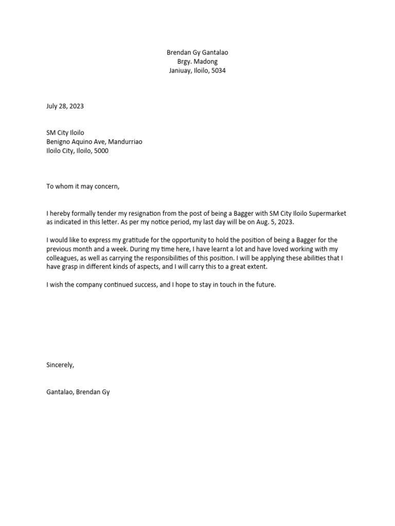 Resignation Letter | PDF